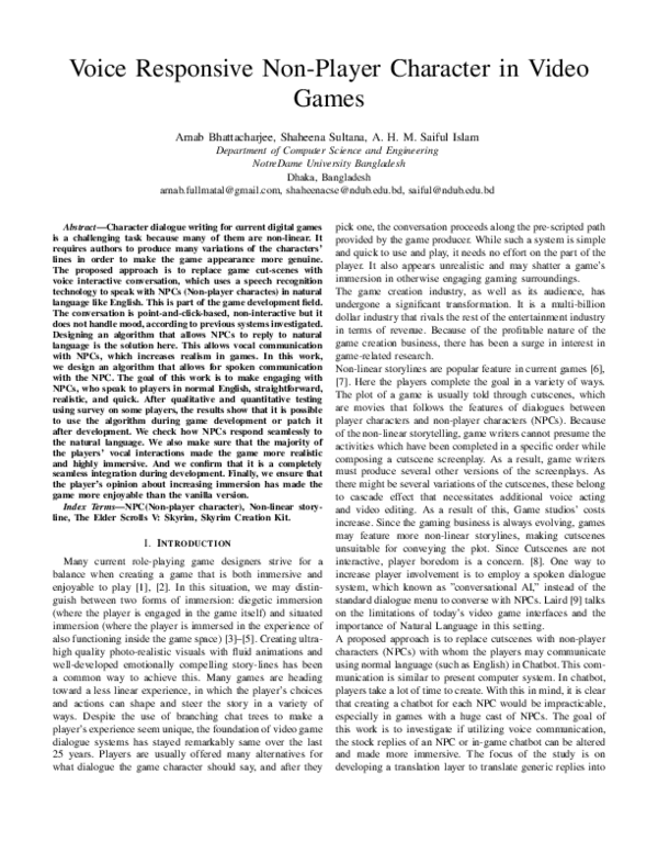 (PDF) Voice Responsive Non-Player Character in Video Games