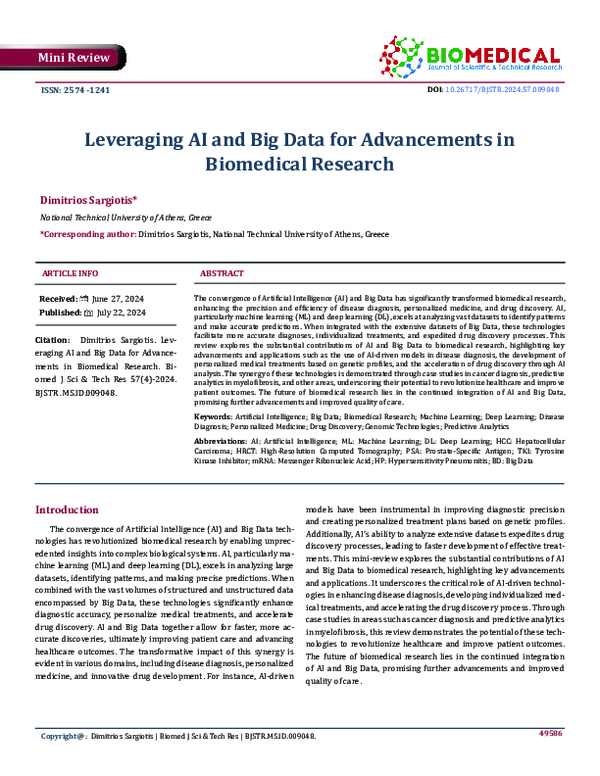 (PDF) Leveraging AI and Big Data for Advancements in Biomedical Research