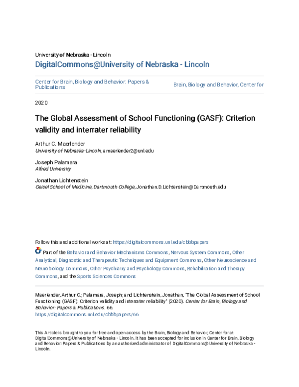(PDF) The Global Assessment of School Functioning (GASF): Criterion ...