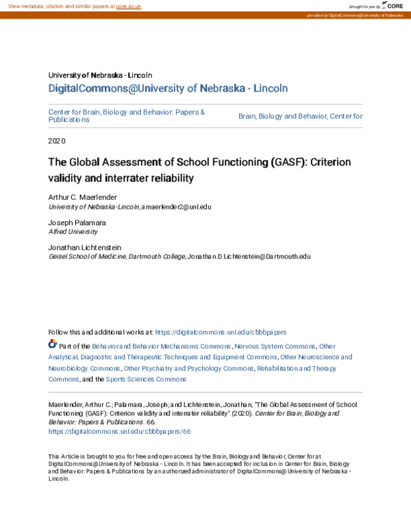 (PDF) The Global Assessment of School Functioning (GASF): Criterion ...