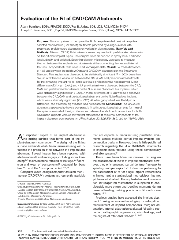 (PDF) Evaluation of the Fit of CAD/CAM Abutments