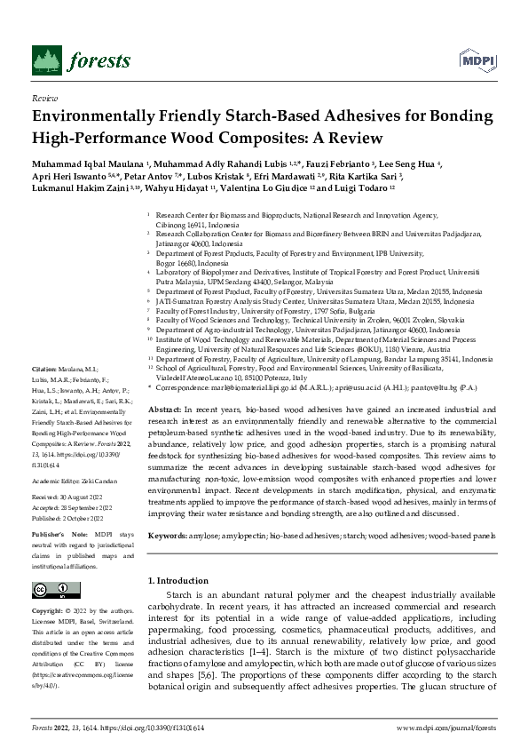Pdf Environmentally Friendly Starch Based Adhesives For Bonding High