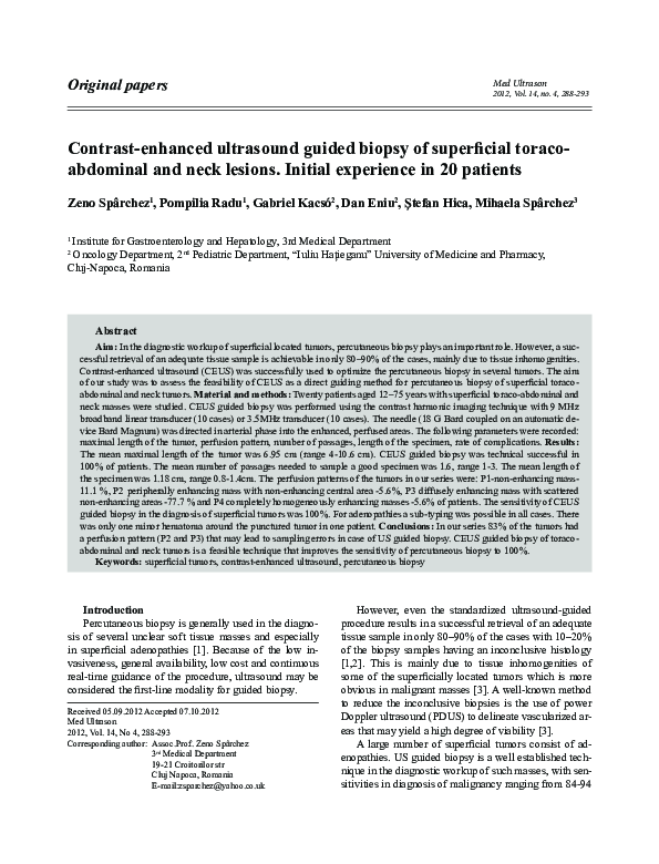 (PDF) Contrast-enhanced ultrasound guided biopsy of superficial toraco ...