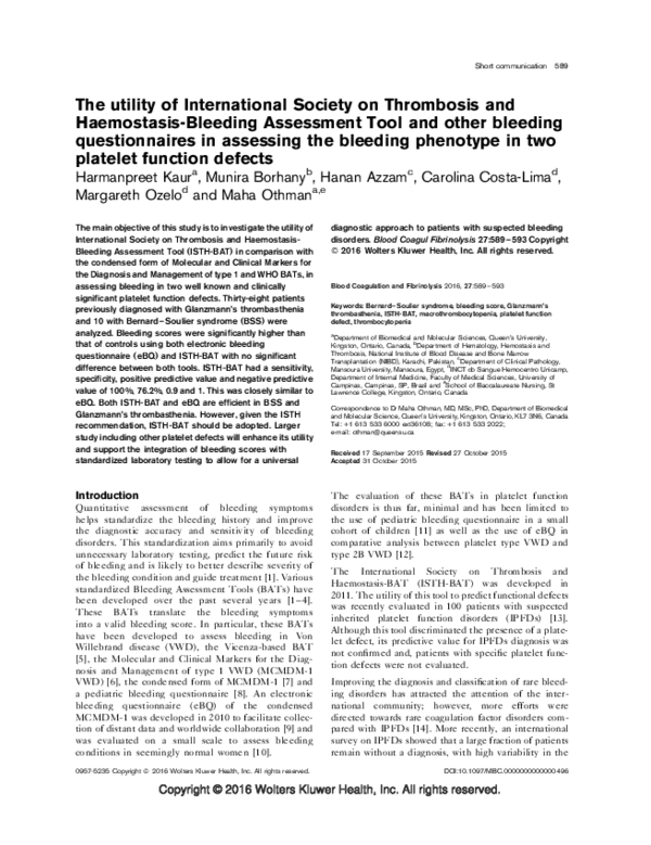 (PDF) The utility of International Society on Thrombosis and ...