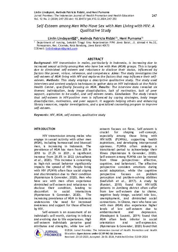 (PDF) Self-Esteem among Men Who Have Sex with Men Living with HIV: A ...