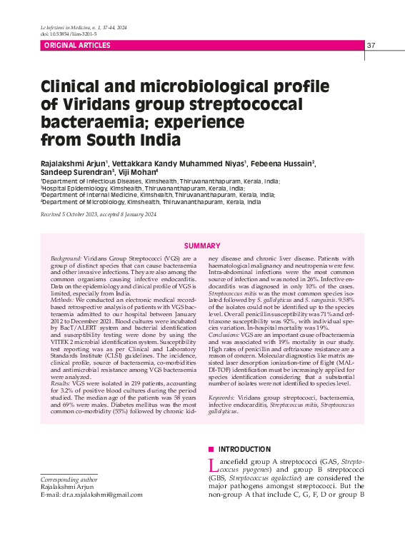 (PDF) Clinical and microbiological profile of Viridans group streptococcal bacteraemia ...