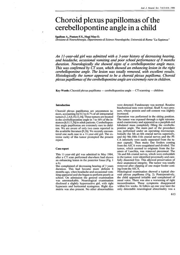 (PDF) Choroid plexus papillomas of the cerebellopontine angle in a child