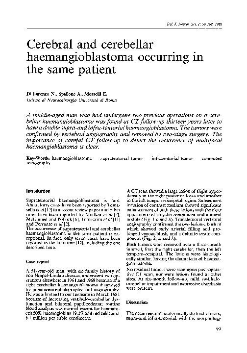 (PDF) Cerebral and cerebellar haemangioblastoma occurring in the same ...