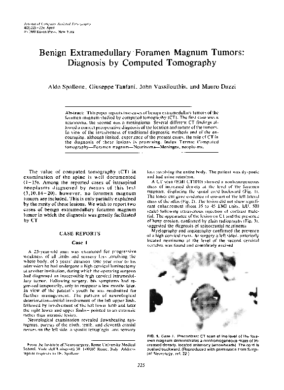 (PDF) Benign Extramedullary Foramen Magnum Tumors