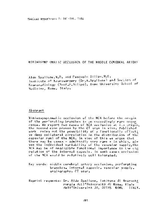 (PDF) Minimosymptomatic occlusion of the middle cerebral artery