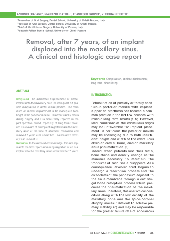 (PDF) Removal, after 7 years, of an implant displaced into the ...