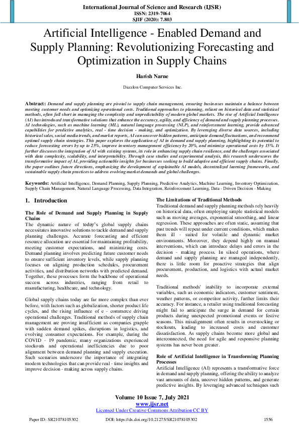 (PDF) Artificial Intelligence - Enabled Demand and Supply Planning: Revolutionizing Forecasting ...