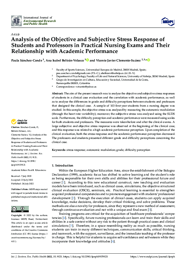 (PDF) Analysis of the Objective and Subjective Stress Response of ...