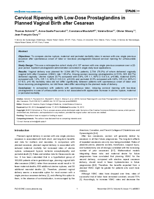 (PDF) Cervical Ripening with Low-Dose Prostaglandins in Planned Vaginal ...
