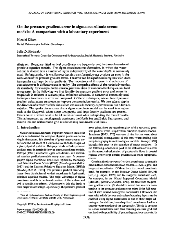 (PDF) On the pressure gradient error in sigma coordinate ocean models ...