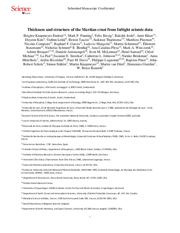 (PDF) Thickness and structure of the martian crust from InSight seismic ...