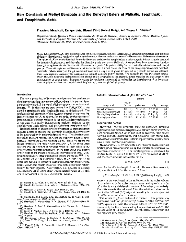 (PDF) Kerr constants of methyl benzoate and the dimethyl esters of ...