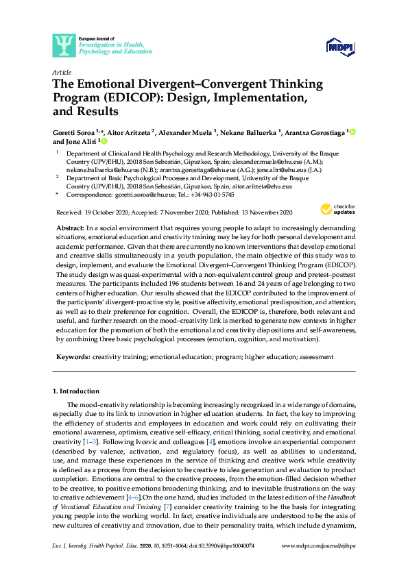 (PDF) The Emotional Divergent–Convergent Thinking Program (EDICOP ...