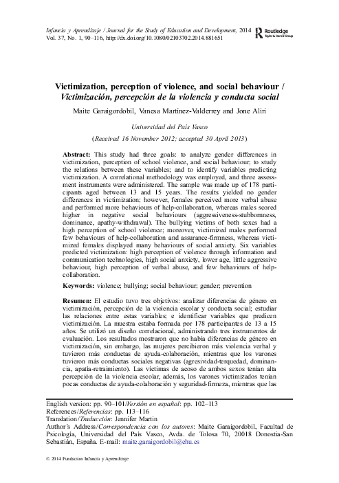 (PDF) Victimization, perception of violence, and social behaviour ...