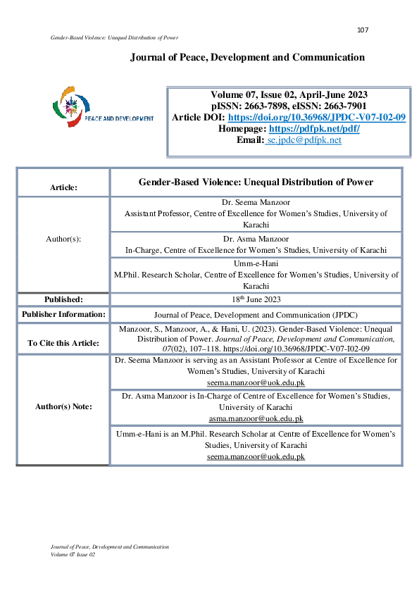 (PDF) Gender-Based Violence: Unequal Distribution of Power