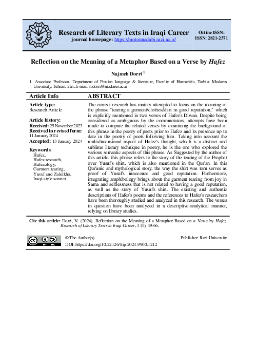 (PDF) Reflection on the Meaning of a Metaphor Based on a Verse by Hafez