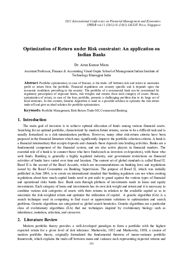 (PDF) Optimization of Return under Risk constraint: An application on Indian Banks