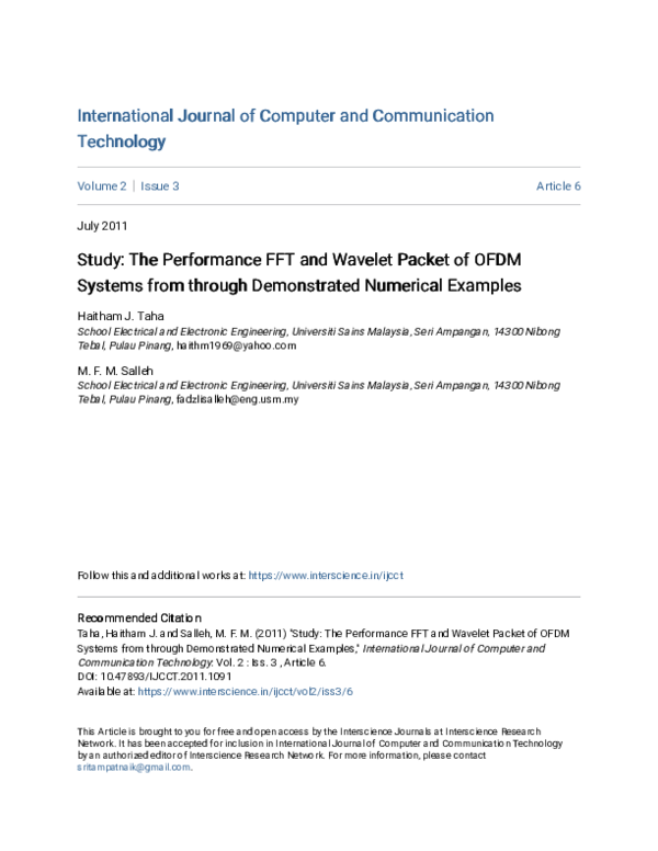(PDF) Study: The Performance FFT and Wavelet Packet of OFDM Systems from through Demonstrated ...