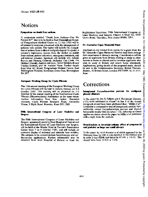 (PDF) Intrapleural Corynebacterium parvum for malignant pleural effusions