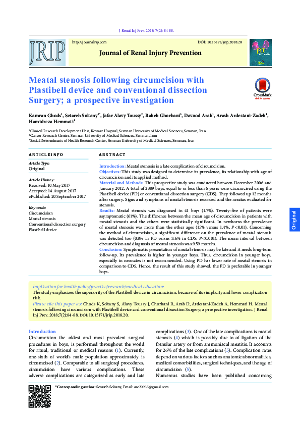 (PDF) Meatal stenosis following circumcision with Plastibell device and ...
