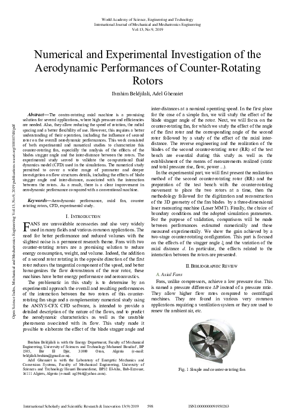 (PDF) Numerical and Experimental Investigation of the Aerodynamic Performances of Counter ...