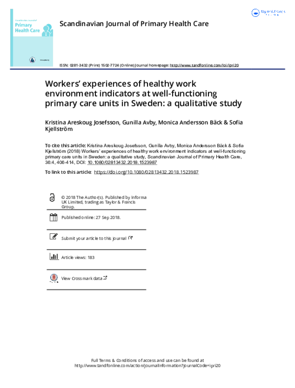 (PDF) Workers’ experiences of healthy work environment indicators at ...