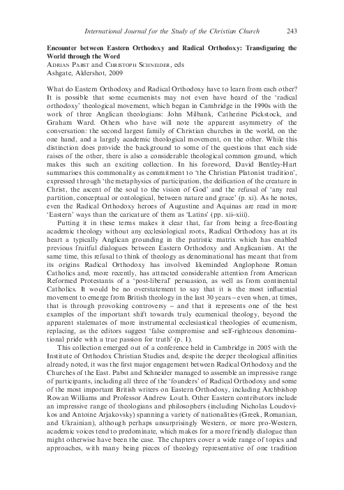 (PDF) Encounter Between Eastern Orthodoxy and Radical Orthodoxy