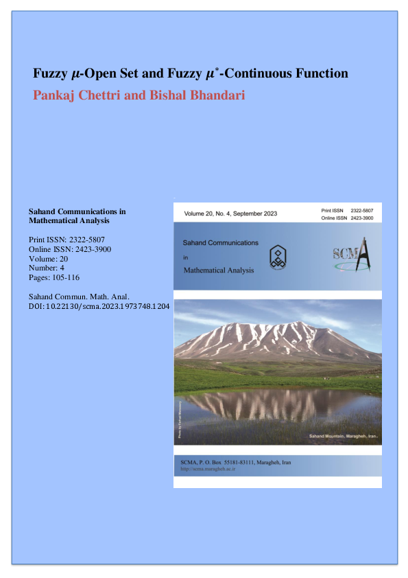 (PDF) Fuzzy 𝝁-Open Set and Fuzzy 𝝁 * -Continuous Function