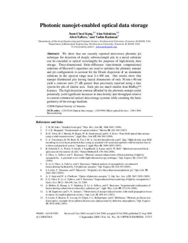 (PDF) Photonic nanojet-enabled optical data storage