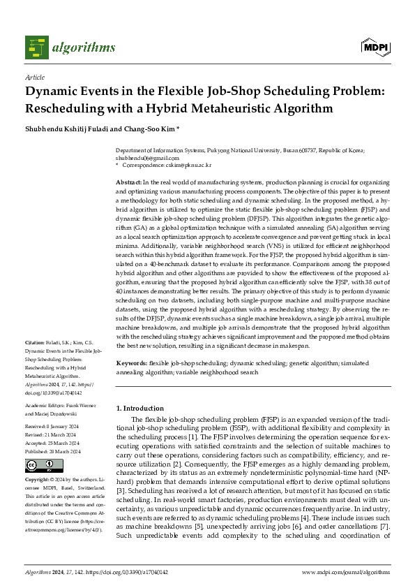 (PDF) Dynamic Events in the Flexible Job-Shop Scheduling Problem: Rescheduling with a Hybrid ...