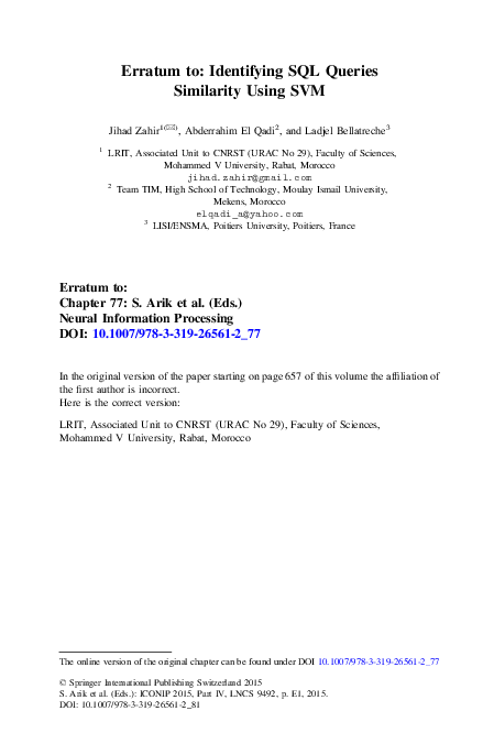 (PDF) Erratum to: Identifying SQL Queries Similarity Using SVM