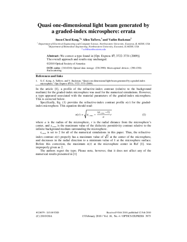 (PDF) Quasi one-dimensional light beam generated by a graded-index ...