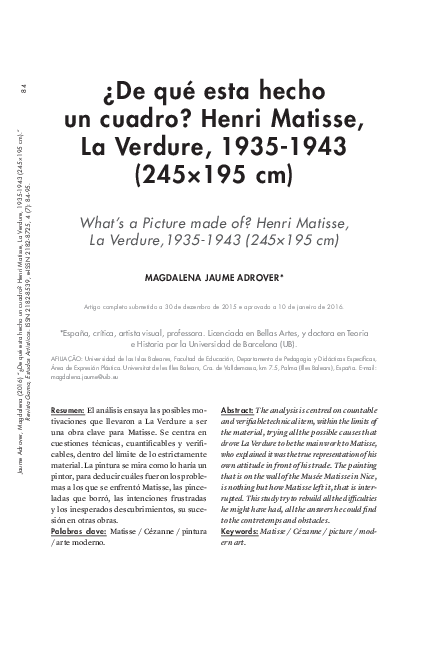 (PDF) ¿De qué esta hecho un cuadro? Henri Matisse, La Verdure, 1935-1943 (245x195 cm)