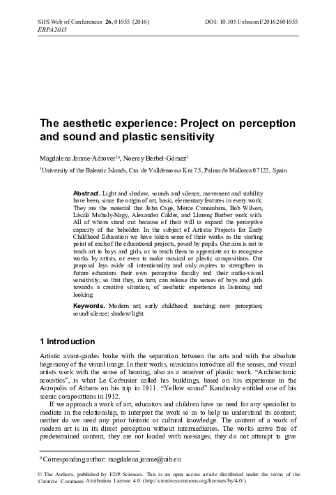 (PDF) The aesthetic experience: Project on perception and sound and ...