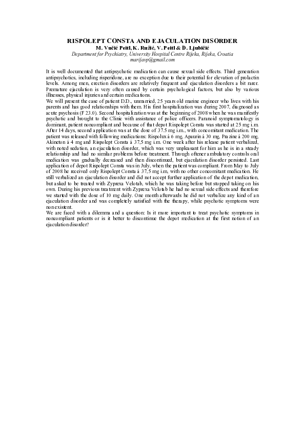 (PDF) Rispolept Consta and Ejaculation Disorder
