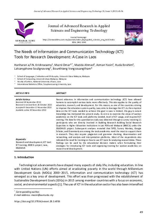 (PDF) The Needs of Information and Communication Technology (ICT) Tools ...