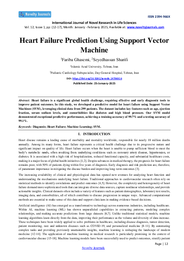 (PDF) Heart Failure Prediction Using Support Vector Machine