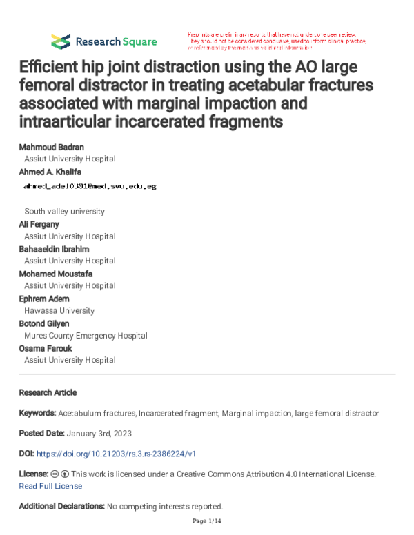 (PDF) Efficient hip joint distraction using the AO large femoral ...