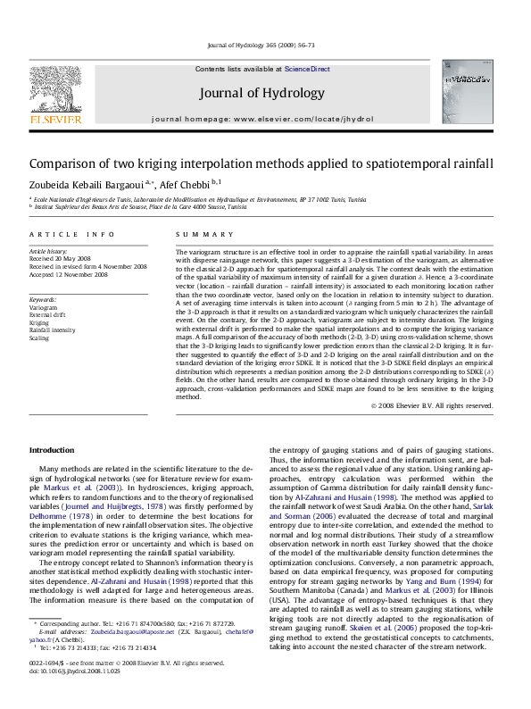 (PDF) Comparison of two kriging interpolation methods applied to spatiotemporal rainfall