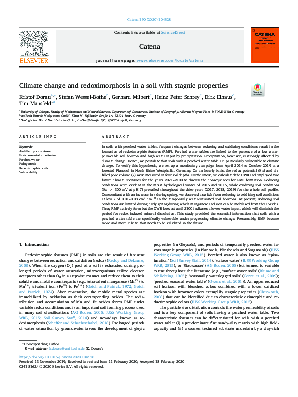(PDF) Climate change and redoximorphosis in a soil with stagnic properties