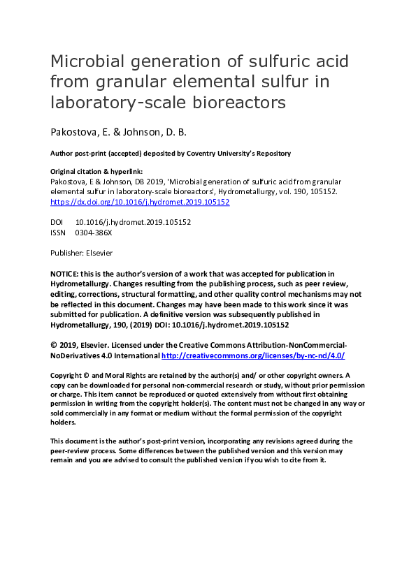 (PDF) Microbial generation of sulfuric acid from granular elemental ...