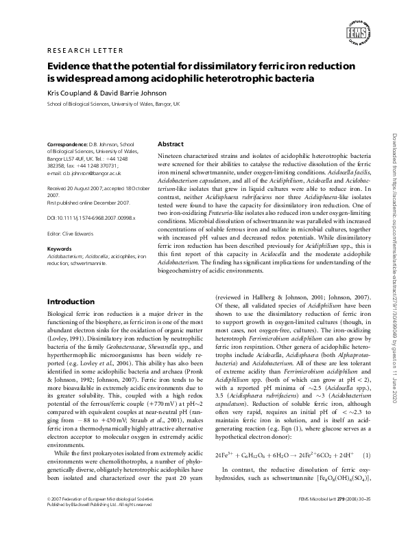 (PDF) Evidence that the potential for dissimilatory ferric iron ...