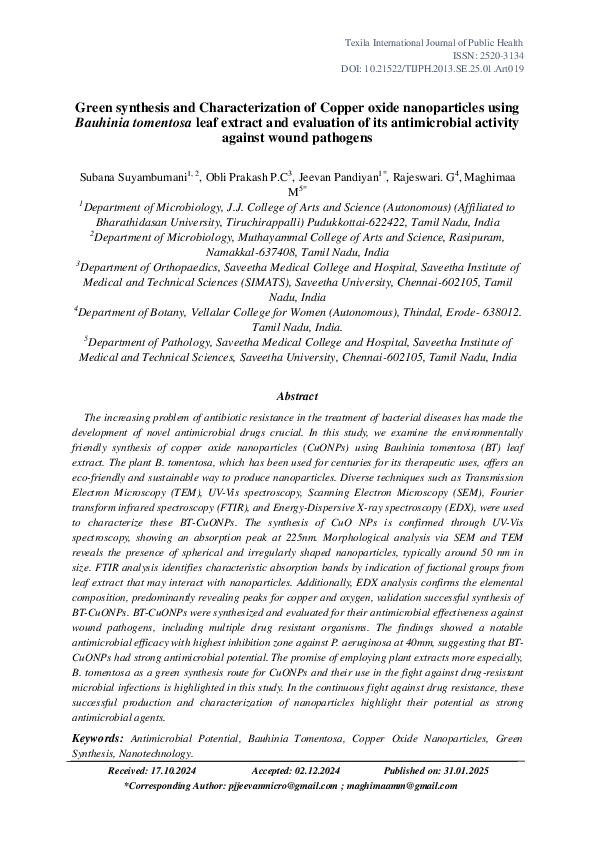 Pdf Green Synthesis And Characterization Of Copper Oxide Nanoparticles Using Bauhinia