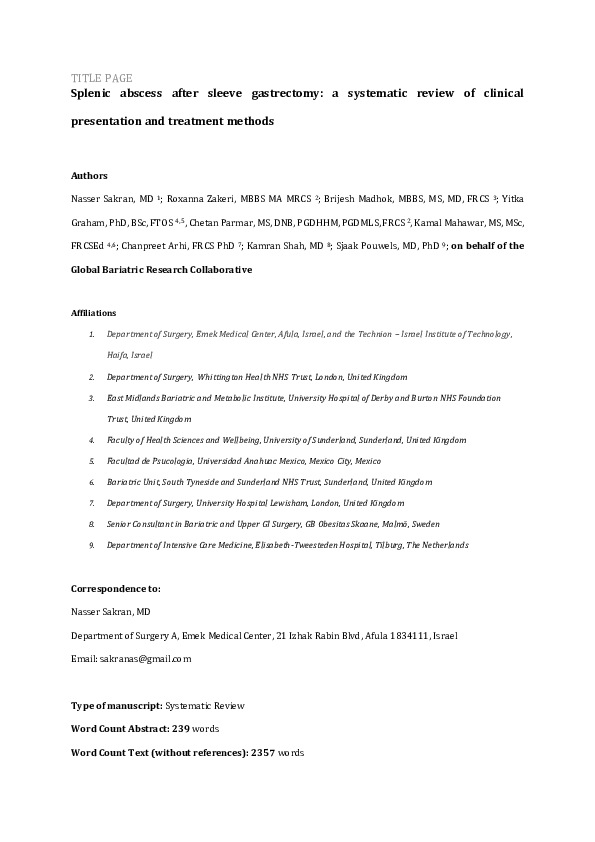(PDF) Splenic Abscess Following Sleeve Gastrectomy: A Systematic Review ...