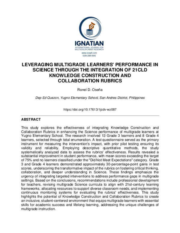 (PDF) LEVERAGING MULTIGRADE LEARNERS' PERFORMANCE IN SCIENCE THROUGH ...